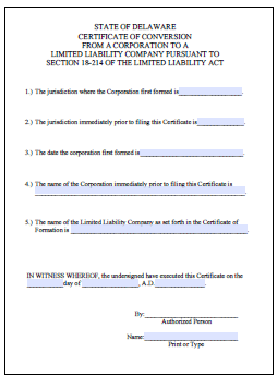 Delaware Certificate of Conversion Order Form | Delaware Business ...
